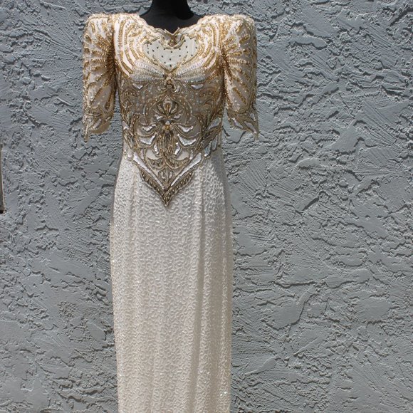 Landa | Dresses | Vintage Landa Dress Size Medium Off White Beaded Silk ...